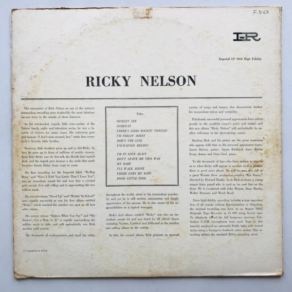 Ricky Nelson - Ricky Nelson - LP Vinyl Piringan Hitam PH