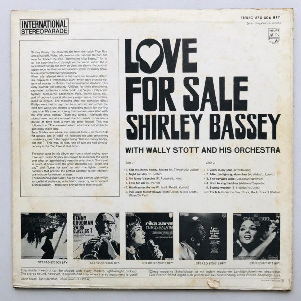 Shirley Bassey With Wally Stott And His Orchestra - Love For Sale - LP ...
