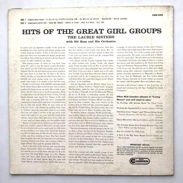 Laurie Sisters, The - Hits Of The Great Girl Groups - LP Vinyl PH