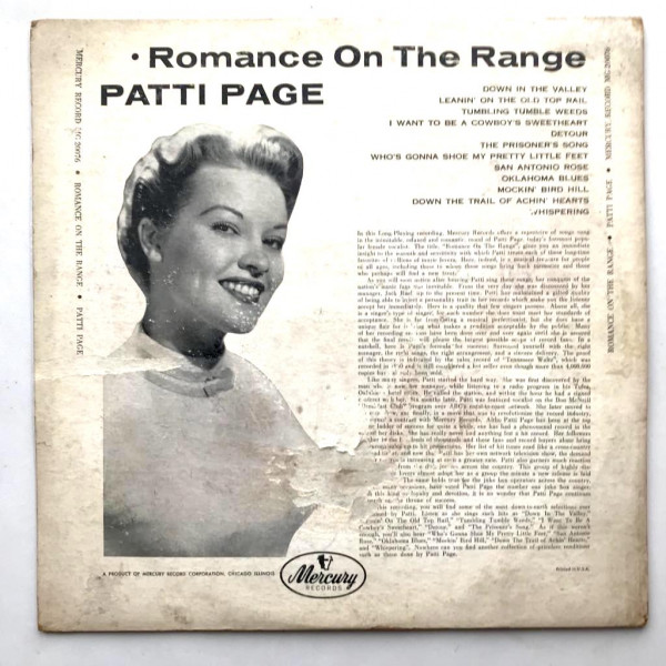 Patti Page - Romance On The Range - LP Vinyl Piringan Hitam PH