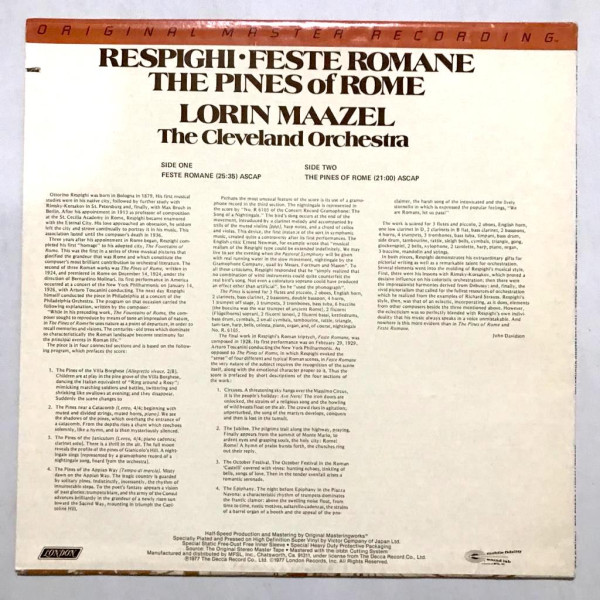 Ottorino Respighi / Lorin Maazel - Feste Romane / The Pines Of Rome - Mobile Fidelity MOFI MFSL ...