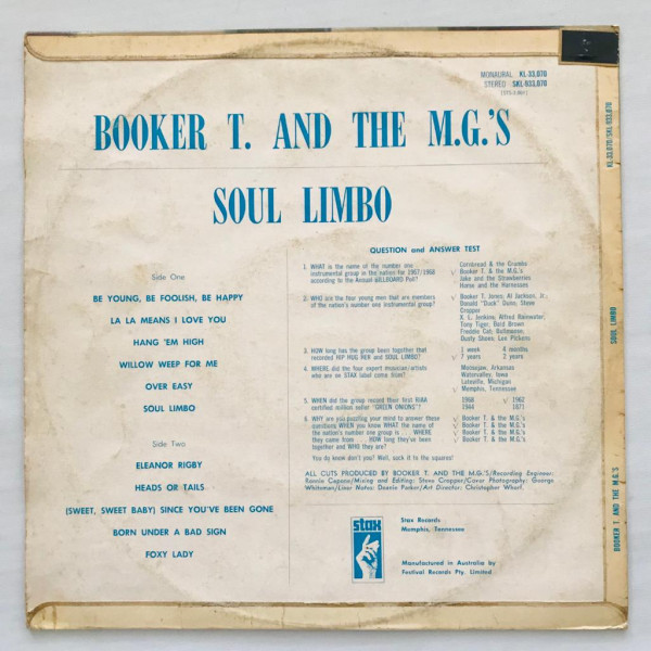 Booker T & The MG's - Soul Limbo - LP Vinyl Piringan Hitam PH