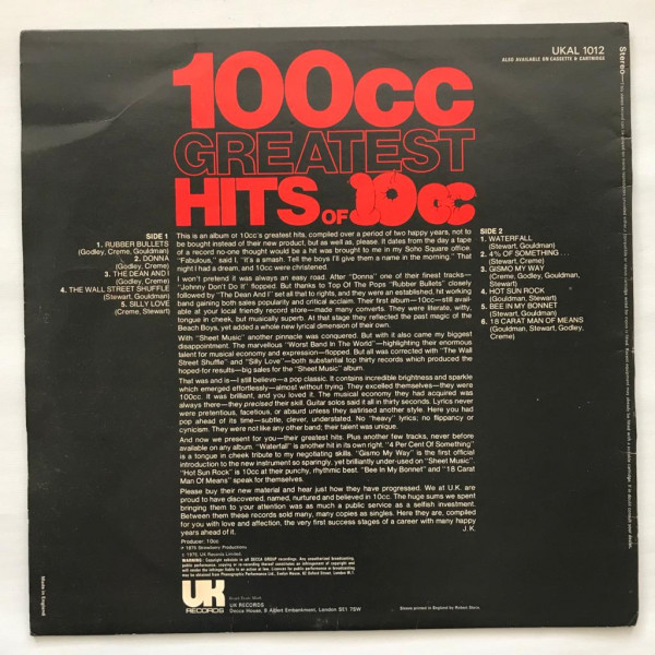 10cc - 100cc Greatest Hits Of 10cc - LP Vinyl Piringan Hitam PH